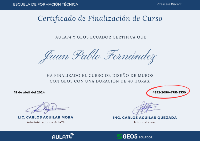 Validación de certificados | Aula74